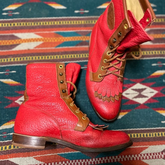 Justin Boots | Shoes | Justin Red Leather Lace Up Ropers Paddock Granny ...